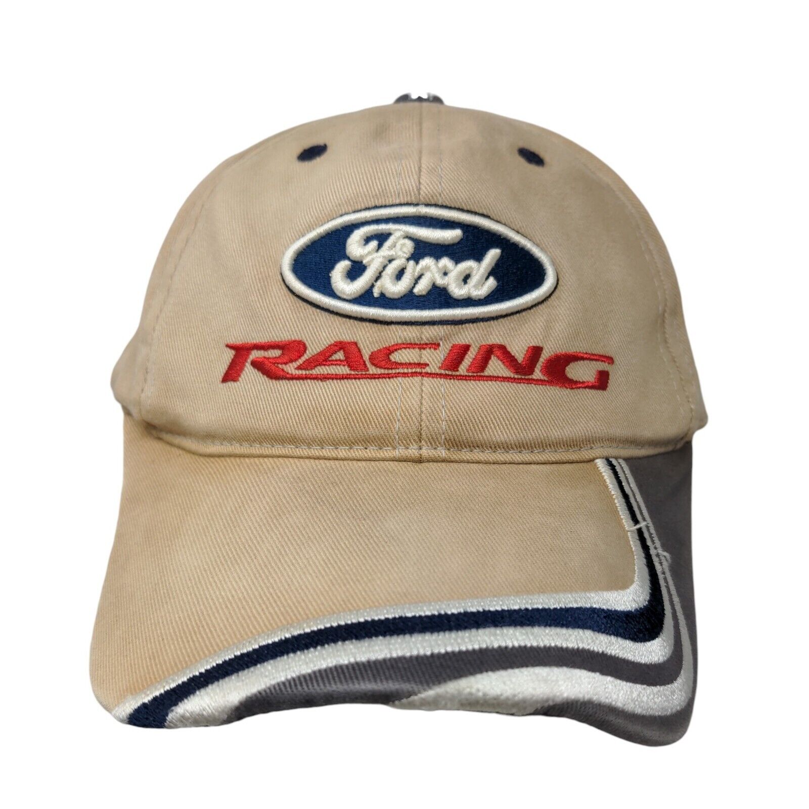NASCAR Checkered Flag Men's Strapback Hat Tan Ford Racing Embroidered ...