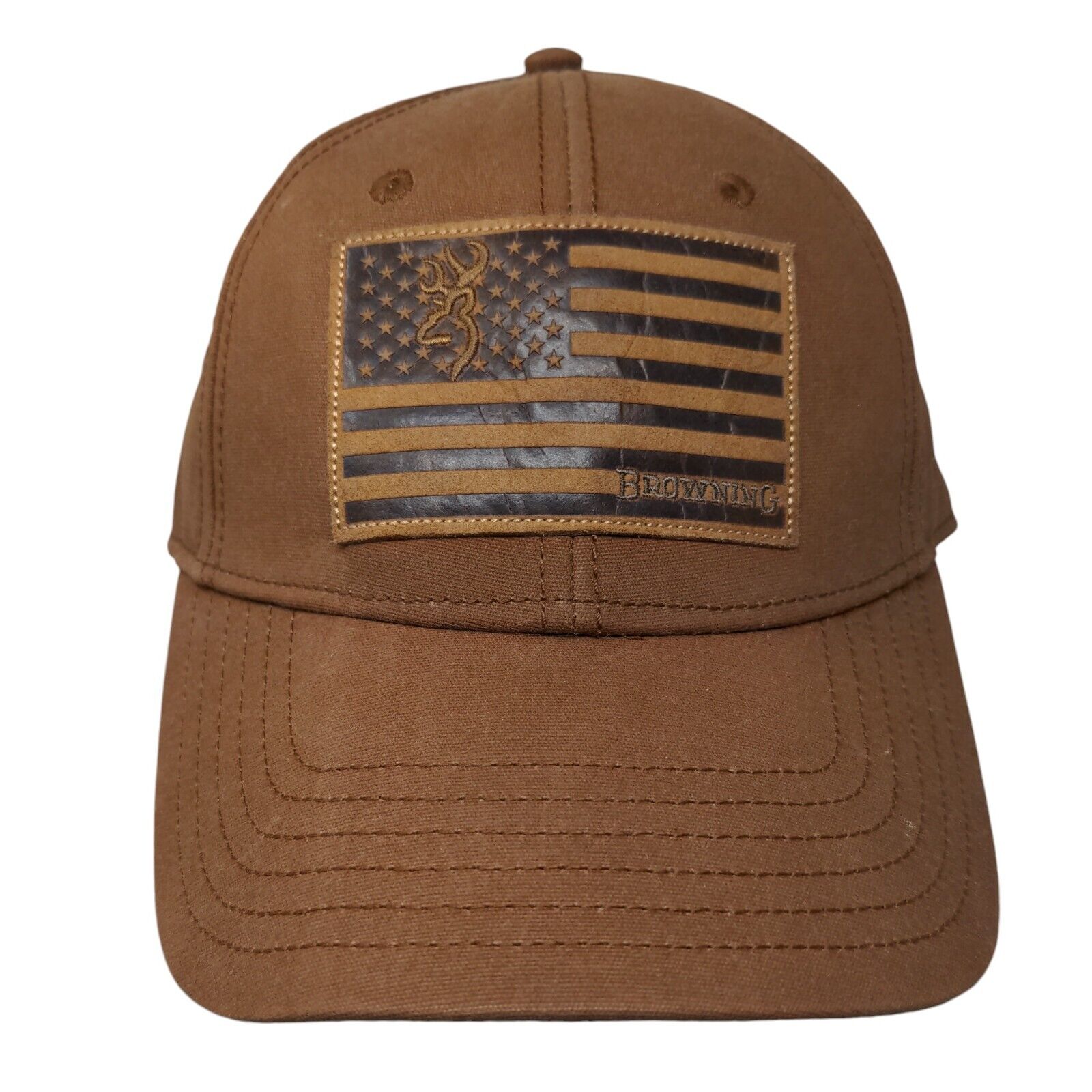 USA Flag Patch Snapback Hat Brown OSFA Vent Holes 6 Panel Browning ...