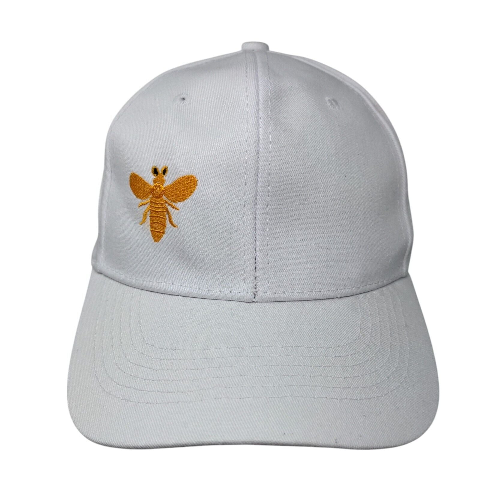 Bee Slideback Hat White Medium Adjustable Embroidered Vented Holes 6 P ...