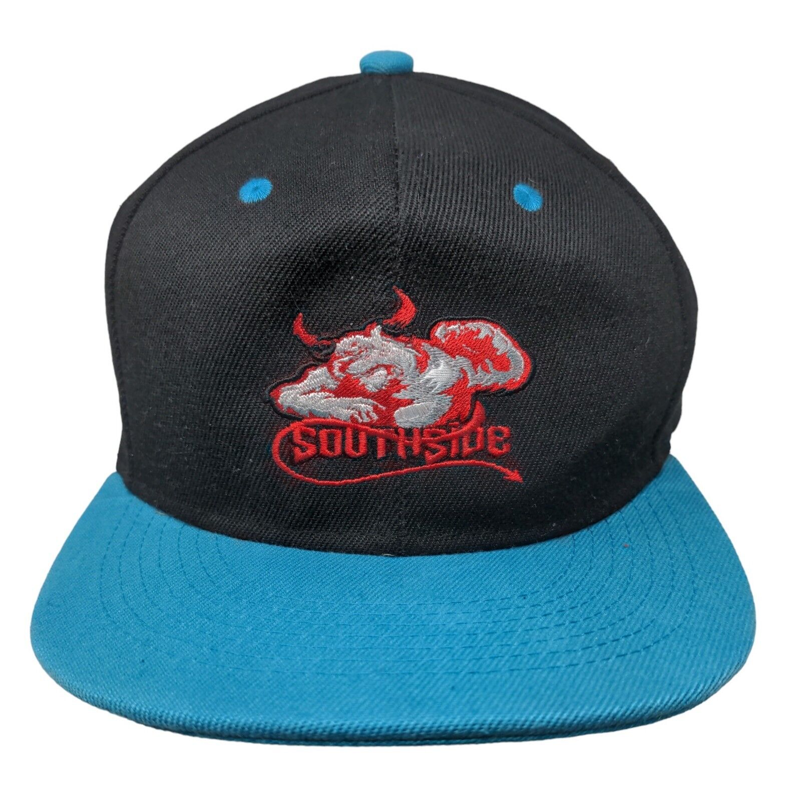 Premium Men's Snapback Hat Black Blue Embroidered Southside Devil Logo ...