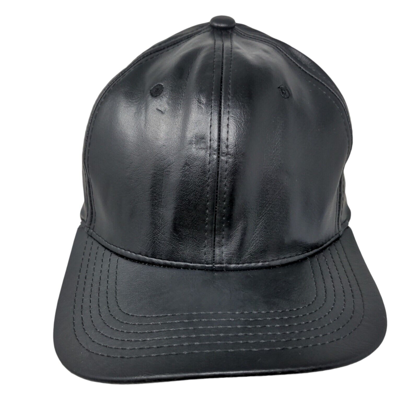 Hatco Snapback Hat Black One Size Adjustable Vegan Leather Solid Blank ...